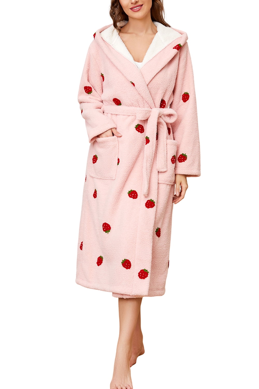 HEARTNICE Womens Plush Robes with Hood, Soft Cute Warm Fleece Bathrobe ...