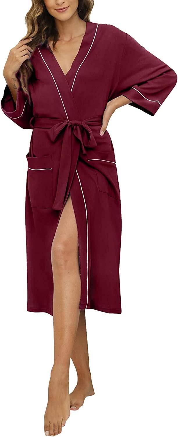 HEARTNICE Belt Length Cotton Women's Robe, Lightweight 3/4 Sleeve Knit ...