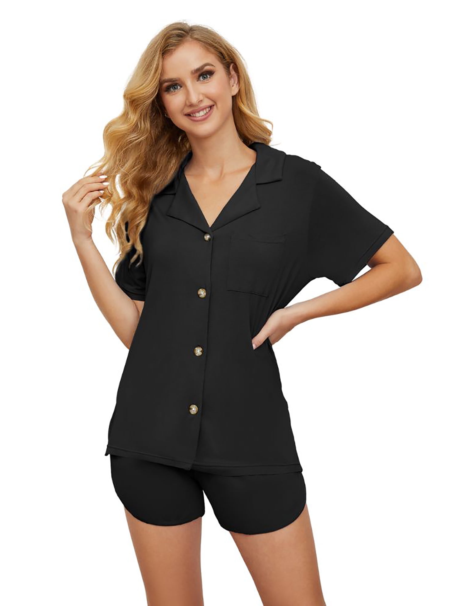 HEARTNICE Womens Short Pajama Set, Button Down Women Lightweight ...