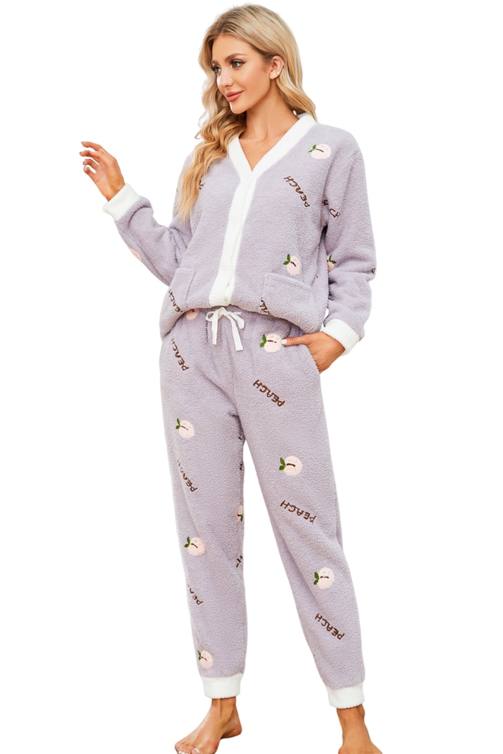 HEARTNICEWomens Fuzzy Plush Pajama Set, Soft Warm Fleece Pajama for ...
