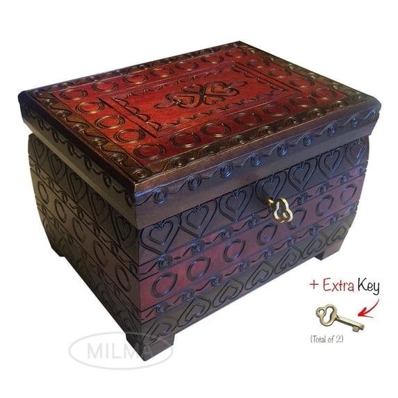 Polish Art Center Handmade Wooden Jewelry Box, Burning Chest with Lock ...