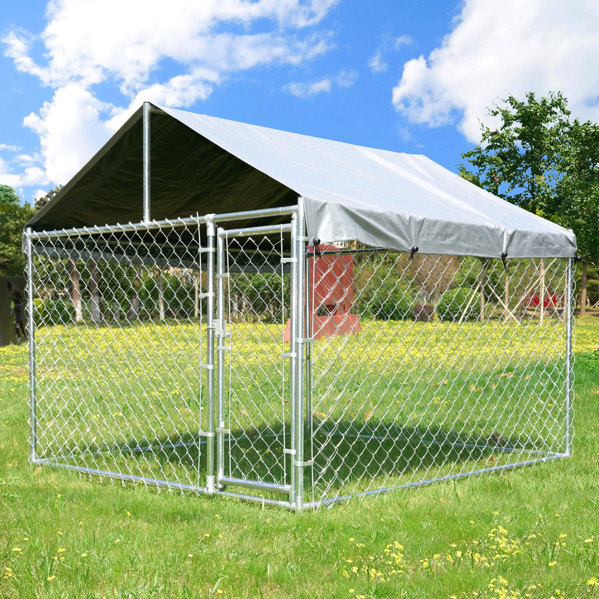 HEASON Outdoor Metal Dog Kennel Dog Run with Waterproof and Secure Lock ...