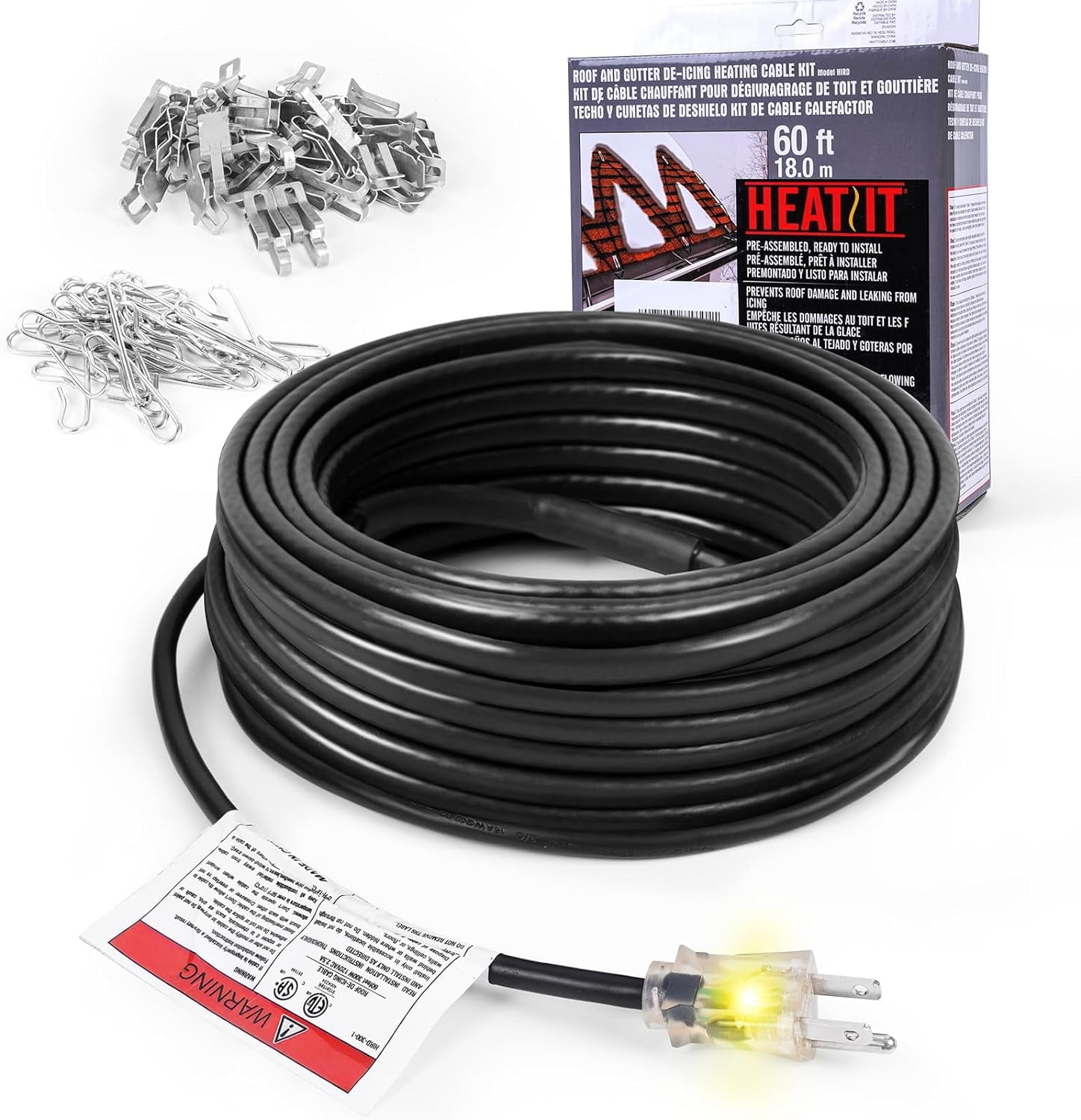 HEATIT HIRD 100 feet 5 Watts Per Foot Roof & Gutter Snow De-Icing Cable ...