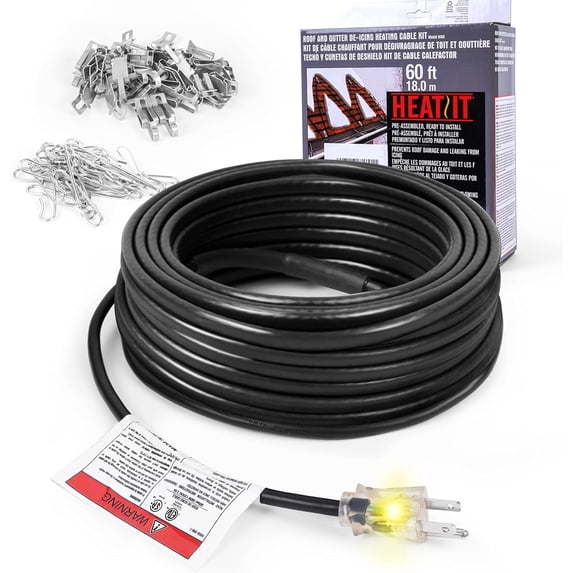 HEATIT HIRD 60 feet 5 Watts Per Foot Roof & Gutter Snow De-Icing Cable ...