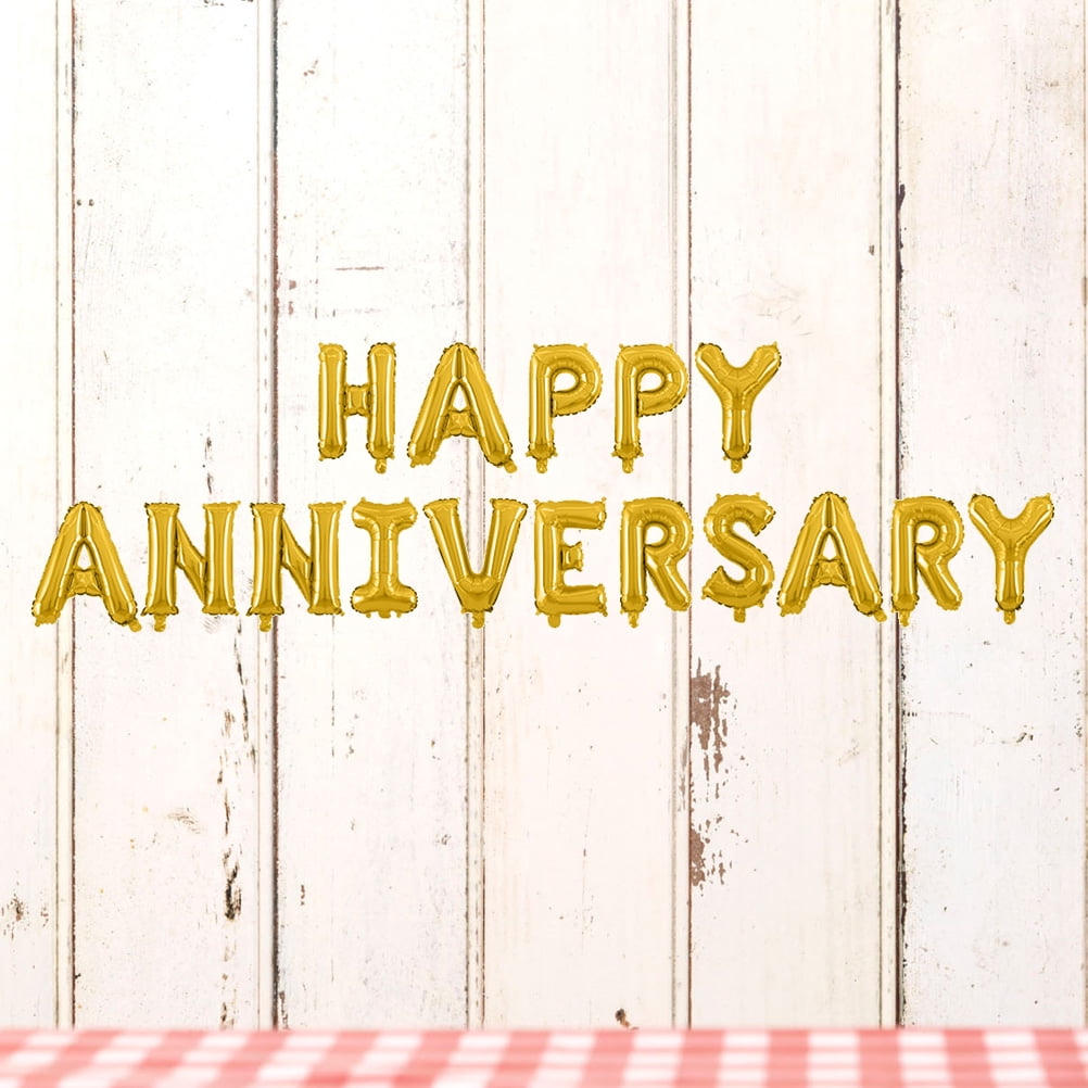 HEATSHAKING 1 Set Happy Anniversary Balloon Golden Round Balloons For ...
