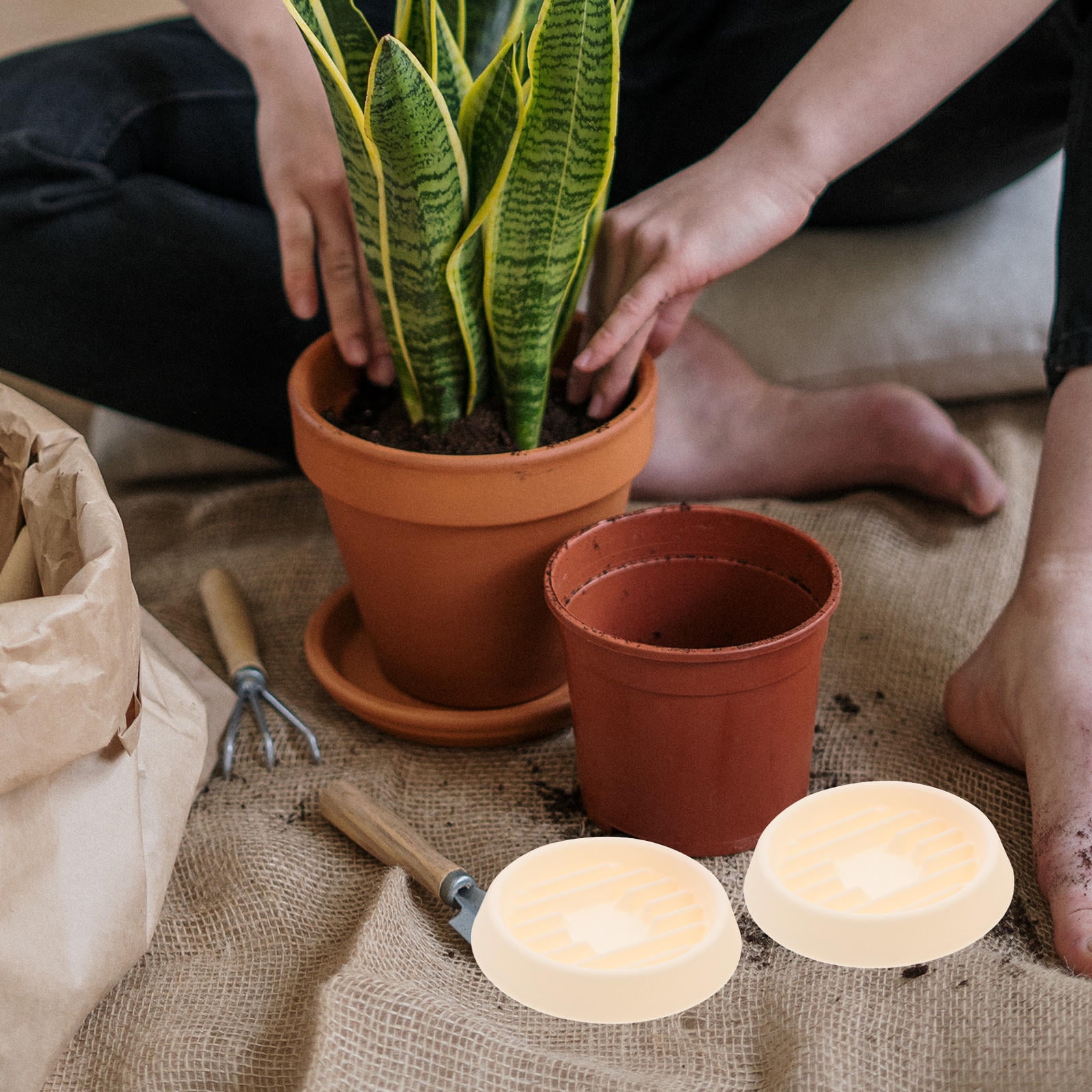 HEATSHAKING 10Pcs Beige Round Plant Water Tray Promote Air Circulation ...