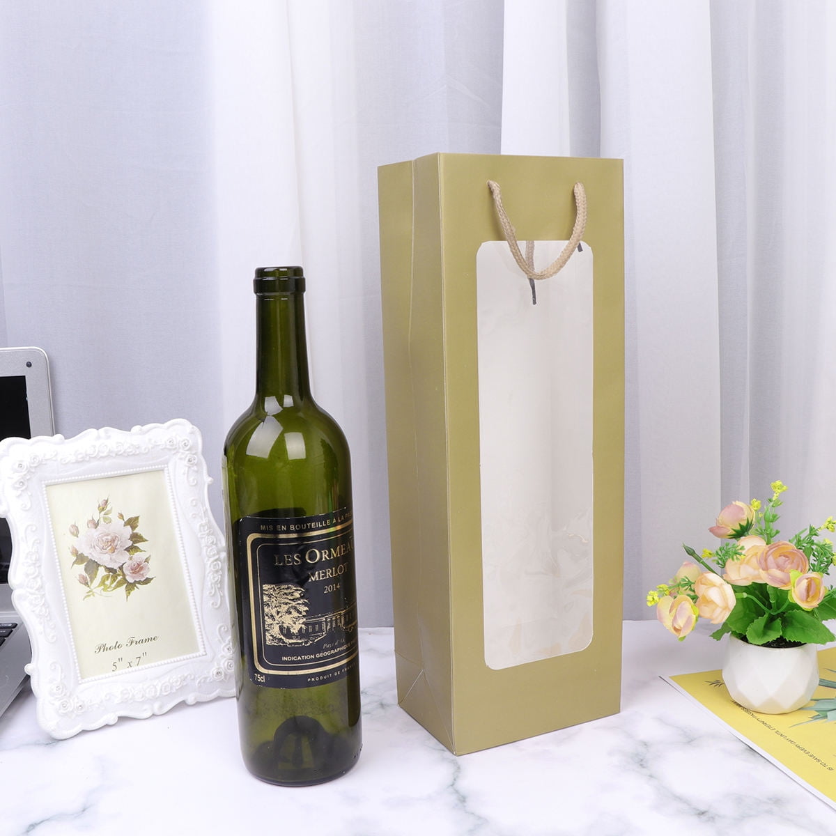 HEATSHAKING 12Set Wine Bag Khaki Color for present Bag and Wedding ...