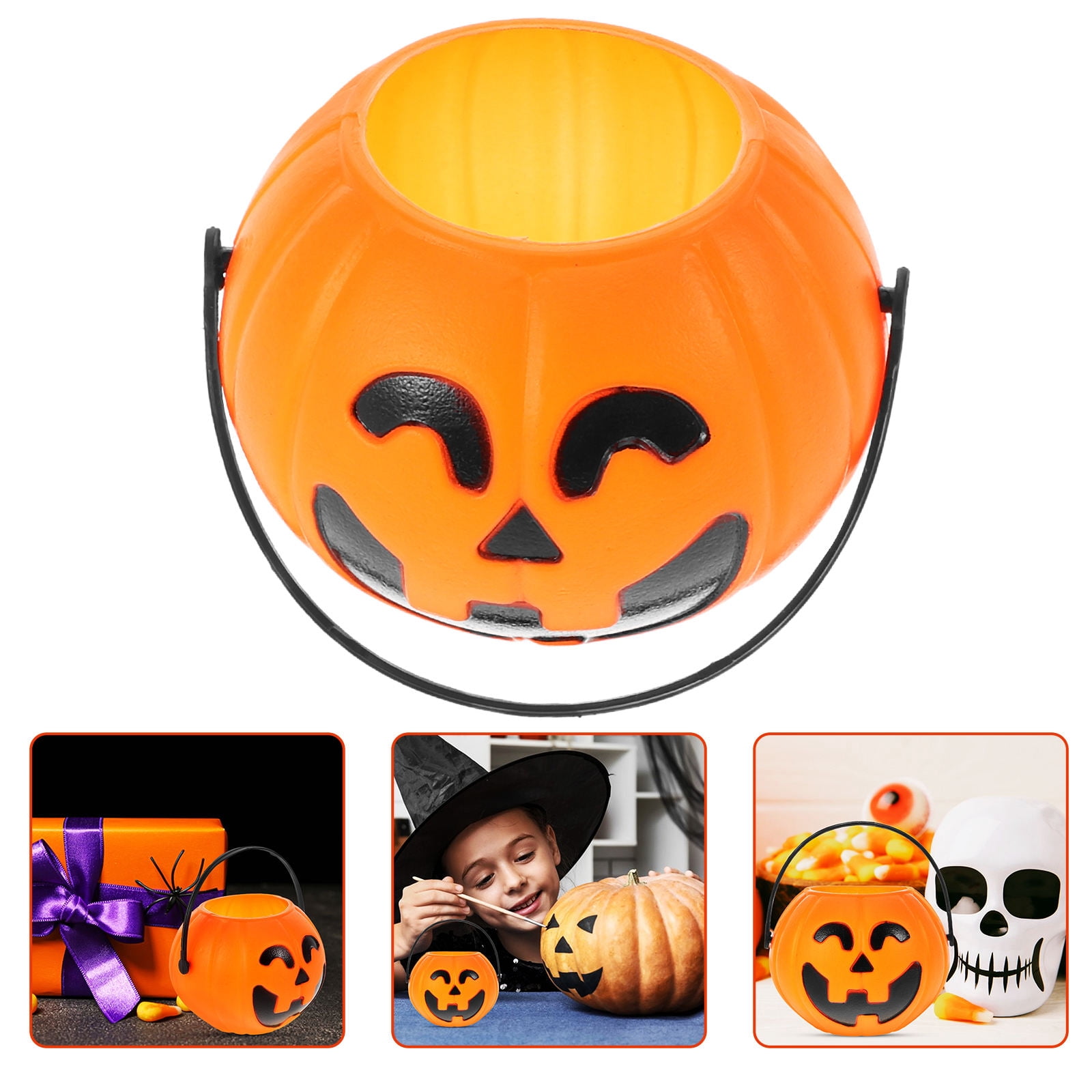 HEATSHAKING 1Pack Portable Pumpkin Bucket Orange Plastic Candy Holder ...