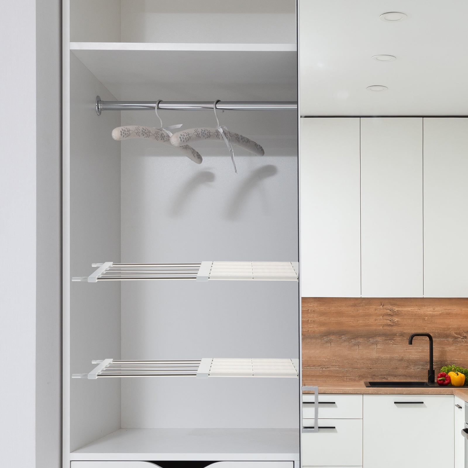 HEATSHAKING 1Set Wall Shelves Bathroom White Plastic Retractable Wall ...