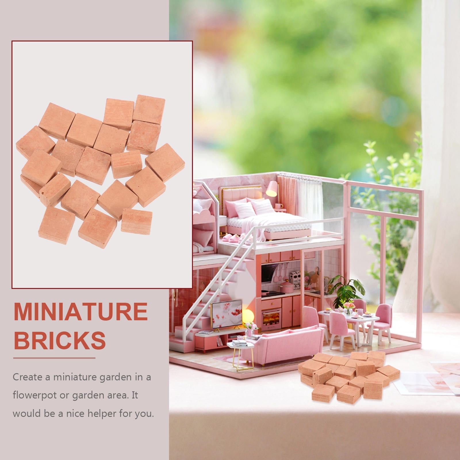 HEATSHAKING 20Pcs Miniature Bricks Figurine Red Pottery Clay Square ...
