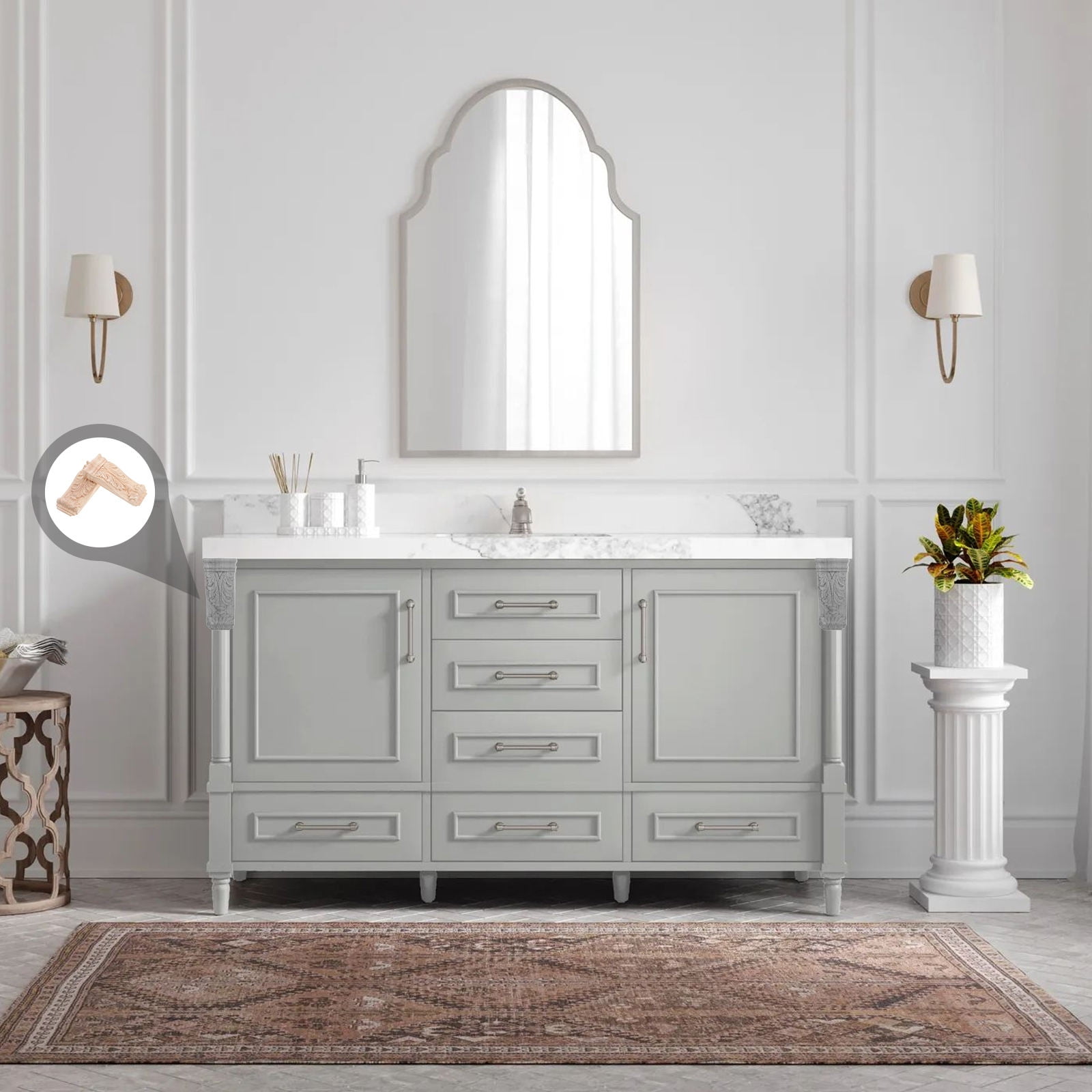 HEATSHAKING 2Pcs Unpainted Wood Carved Onlays Appliques For Cabinet ...
