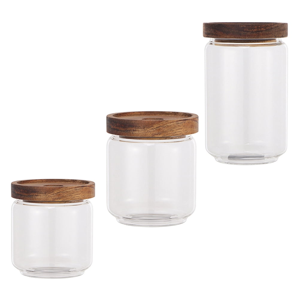 HEATSHAKING 3Pcs Glass Candy Jars With Lids Cylindrical Transparent For ...