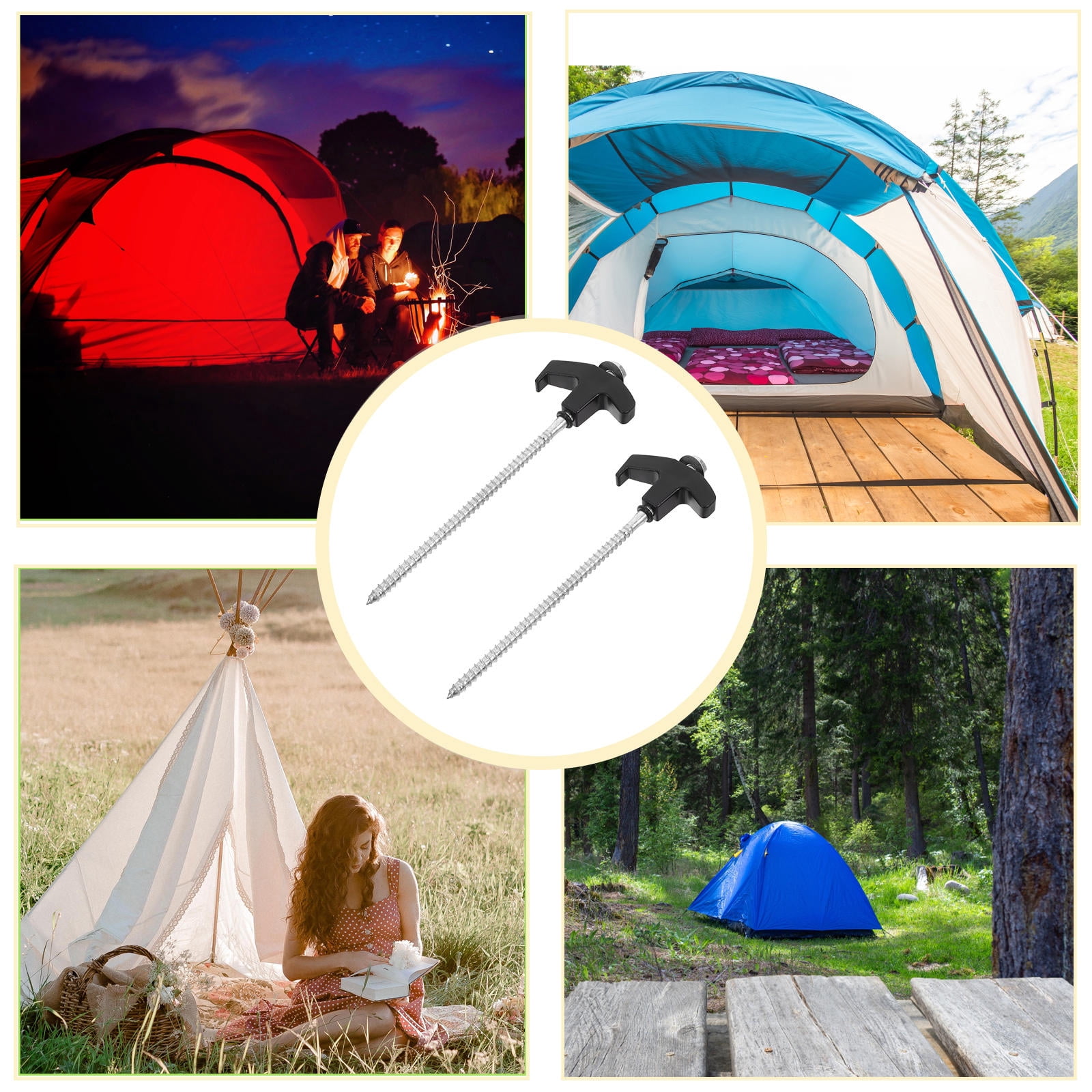 HEATSHAKING 4Pcs Tent Fixing Ground Stakes Easy Installation Galvanized ...