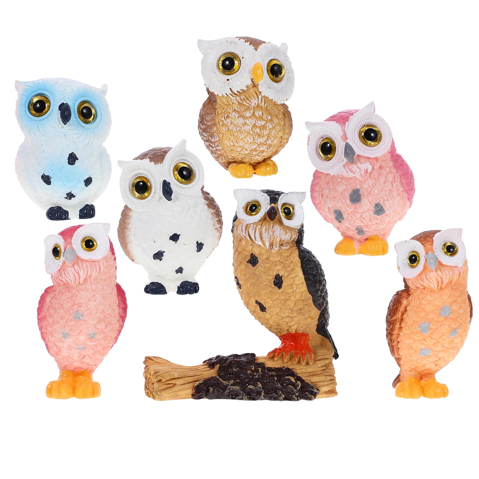 HEATSHAKING 7Pack Assorted Color Small Owl Figurines Owl Decoration ...