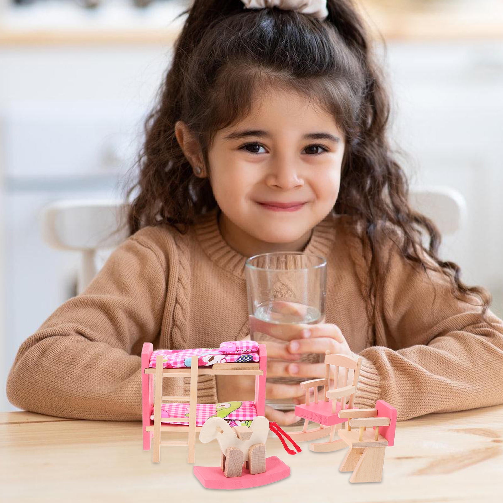 HEATSHAKING Miniature Furniture Kids Toys 1Set Bunk Bed Pink ...