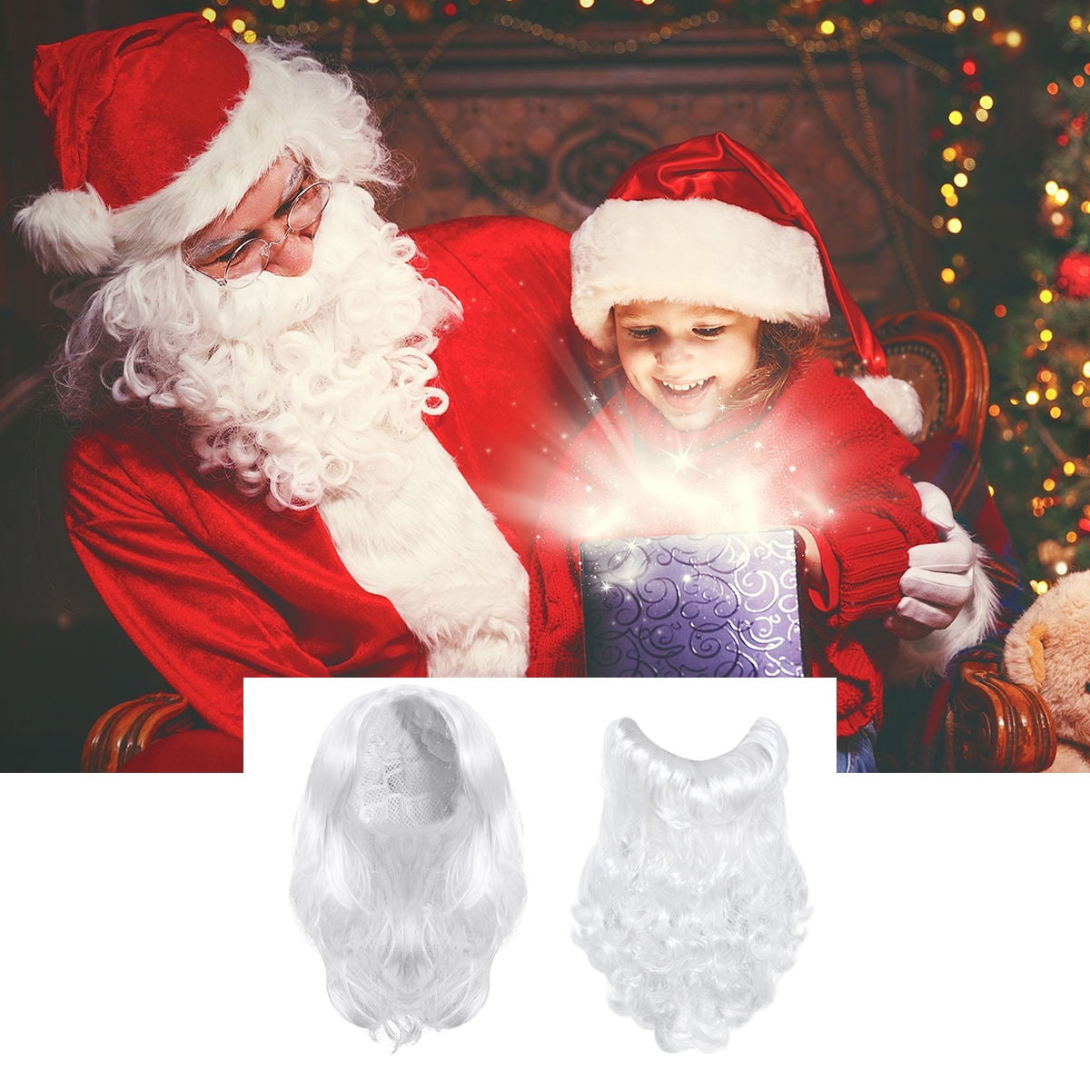 HEATSHAKING White Wig and Beard for Men 2-Piece Set Synthetic Fibers Santa Design for Bachelor ...