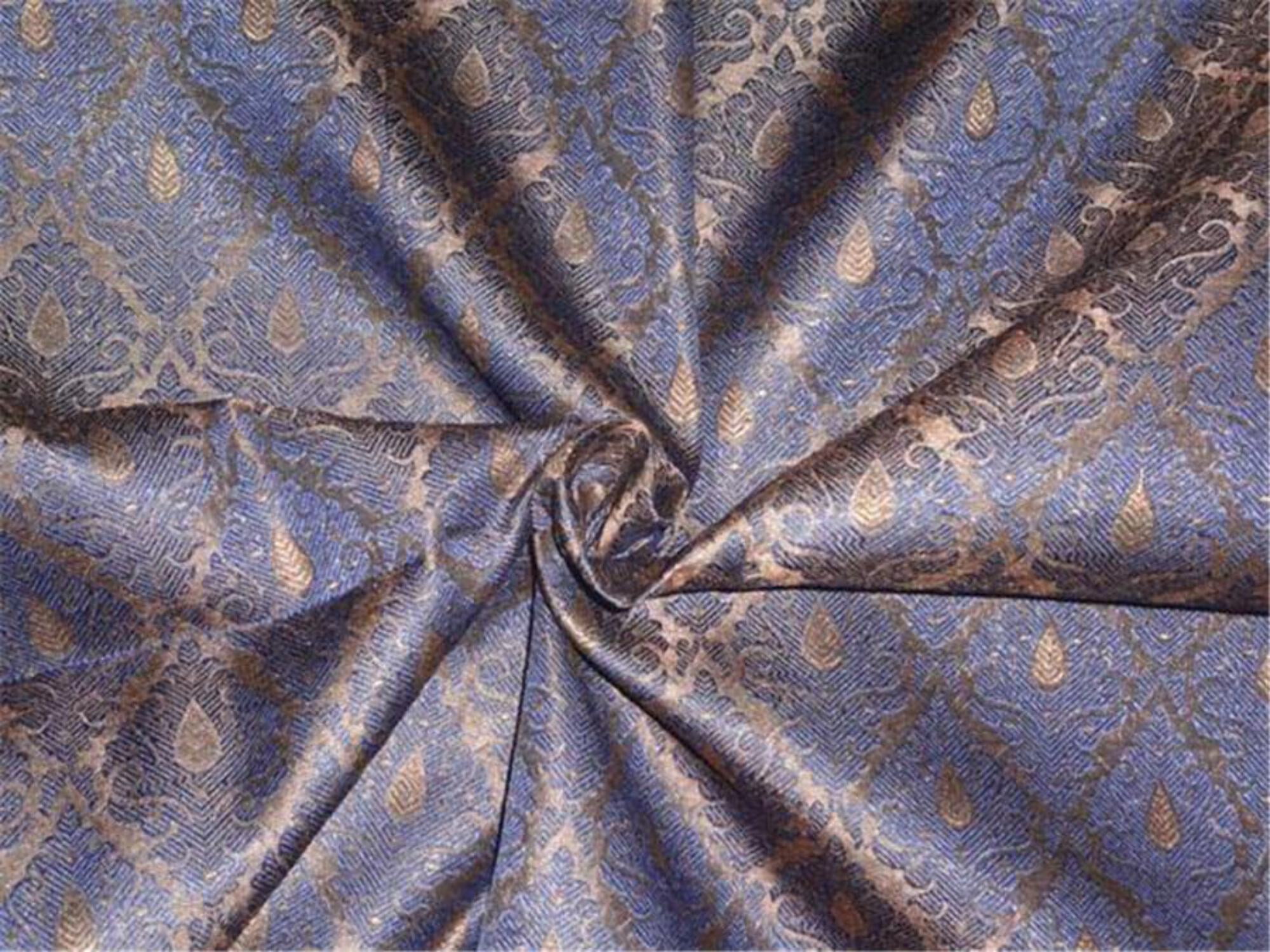 HEAVY BROCADE FABRIC METALLIC BRONZE X NAVY BLUE COLOR 44" WIDE BRO356 ...
