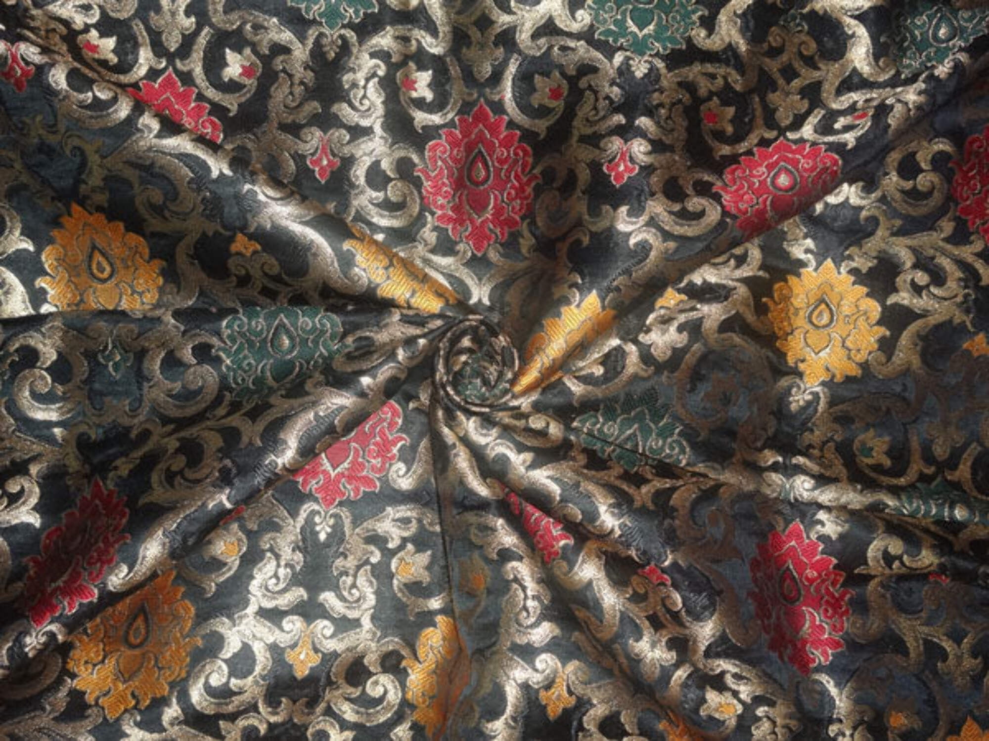 HEAVY SILK BROCADE FABRIC BLACK,MULTI MOTIF X METALLIC GOLD COLOR 36 ...