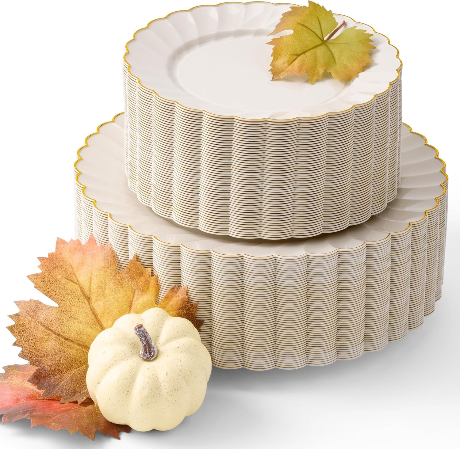 HEAVYWEIGHT 100 Pc Thanksgiving Plastic Plates for Party – Ivory ...