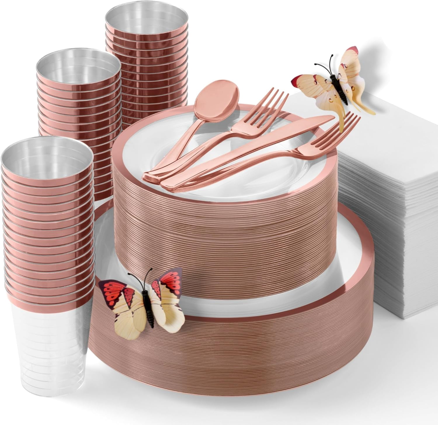 HEAVYWEIGHT 400 Pcs Clear and Rose Gold Plastic Plates for Party ...