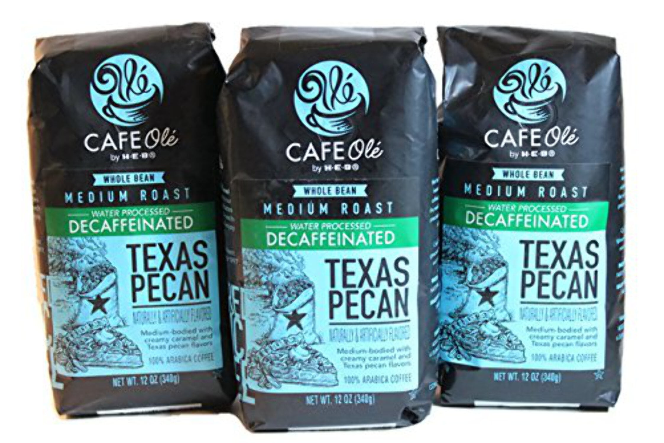 HEB Cafe Ole Whole Bean Coffee 12oz Bag (Pack of 3) (Decaf Texas Pecan ...