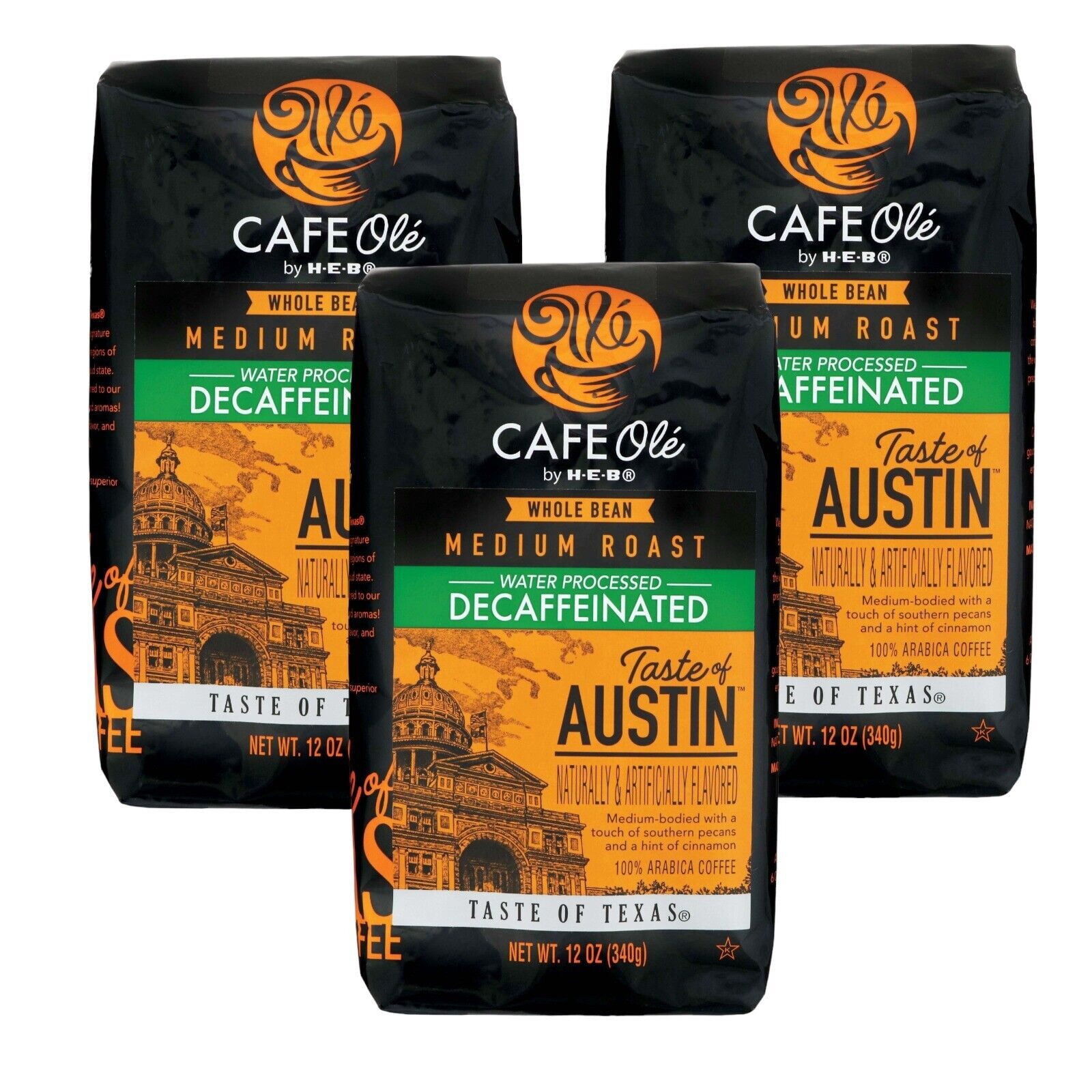 HEB Cafe Ole Whole Bean Coffee 12oz Bag (Pack of 3) (Decaf Taste of ...