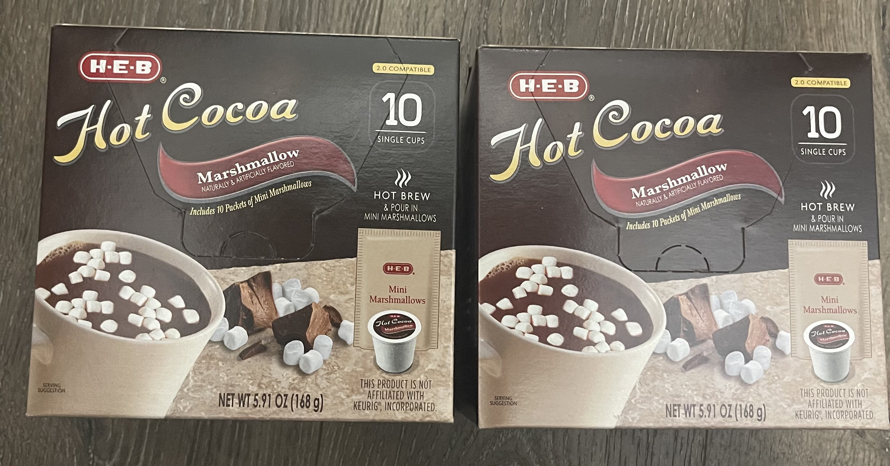 HEB Hot Cocoa with Marshmallows. 10 single cup per box. Bundle of 2 ...