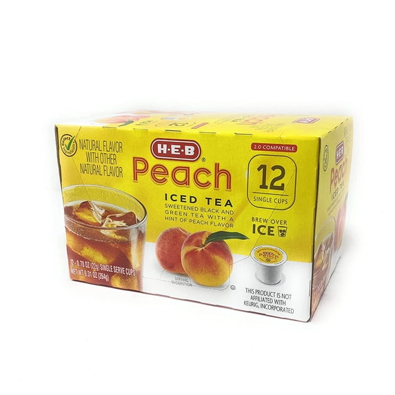 H-E-B Peach Iced Tea Single Serve Pods 12 Count with Black Green Tea ...