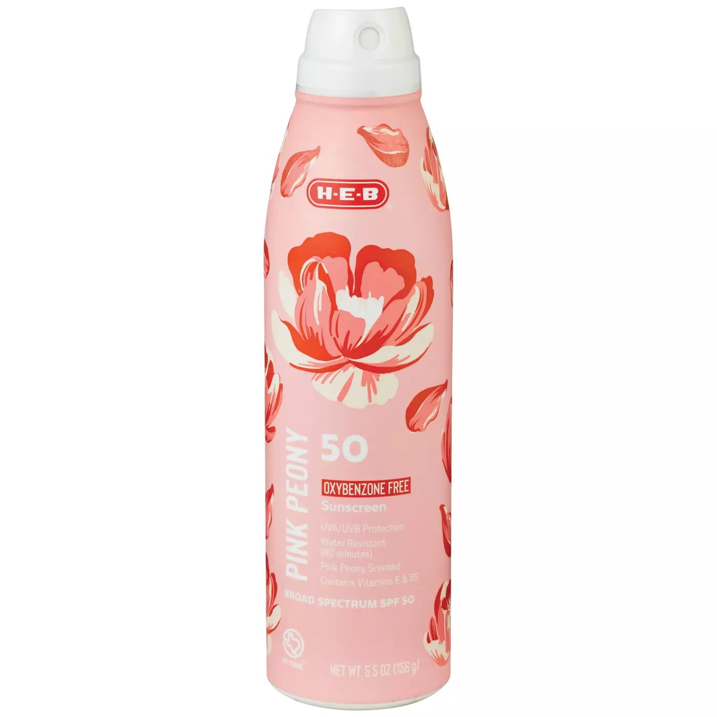 HEB Pink Peony Sunscreen Spray, Oxybenzone Free, SPF 50, 5.5 oz ...