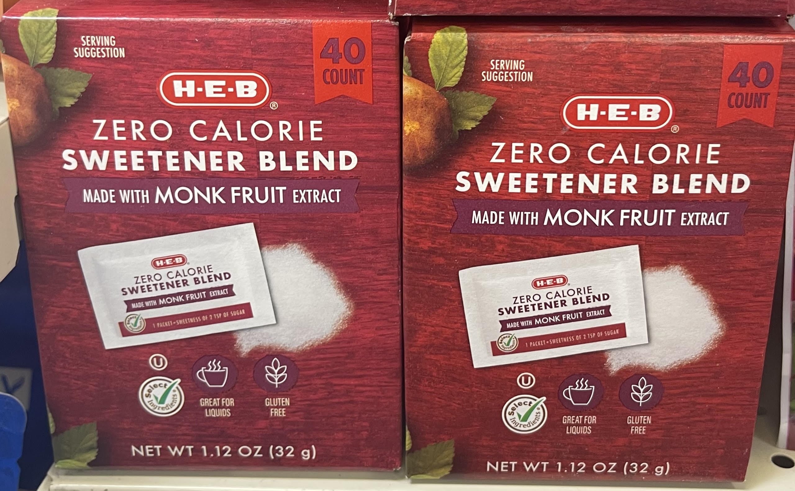 HEB Zero Calorie Sweetener Blend. Made with Monk Fruit extract. 2 box ...