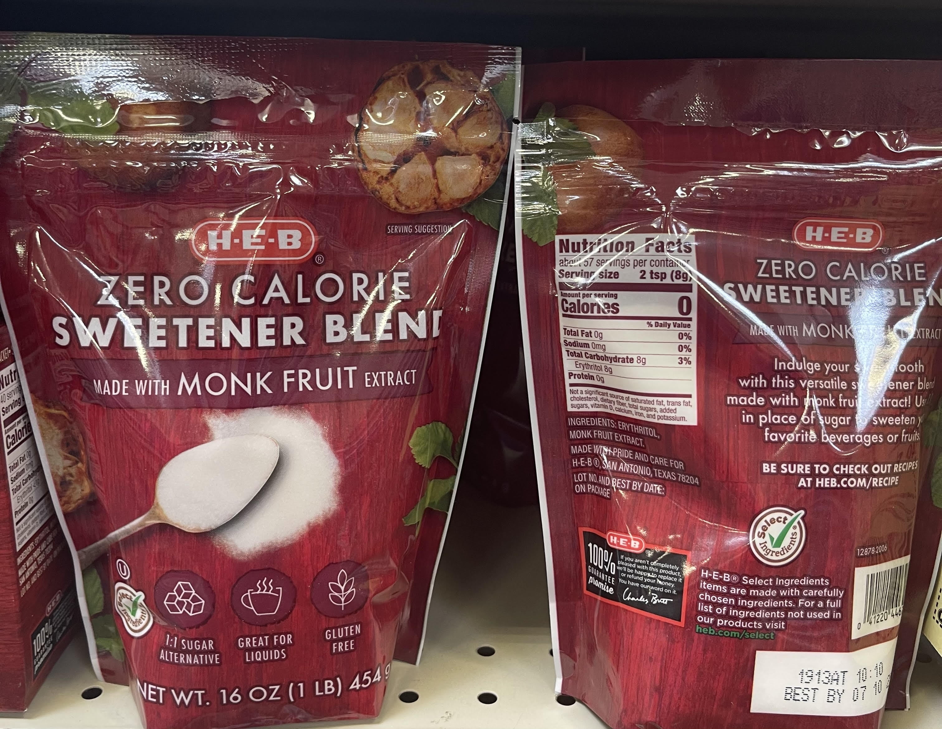 HEB Zero Calorie Sweetener Blend made with Monk Fruit Blend extract ...