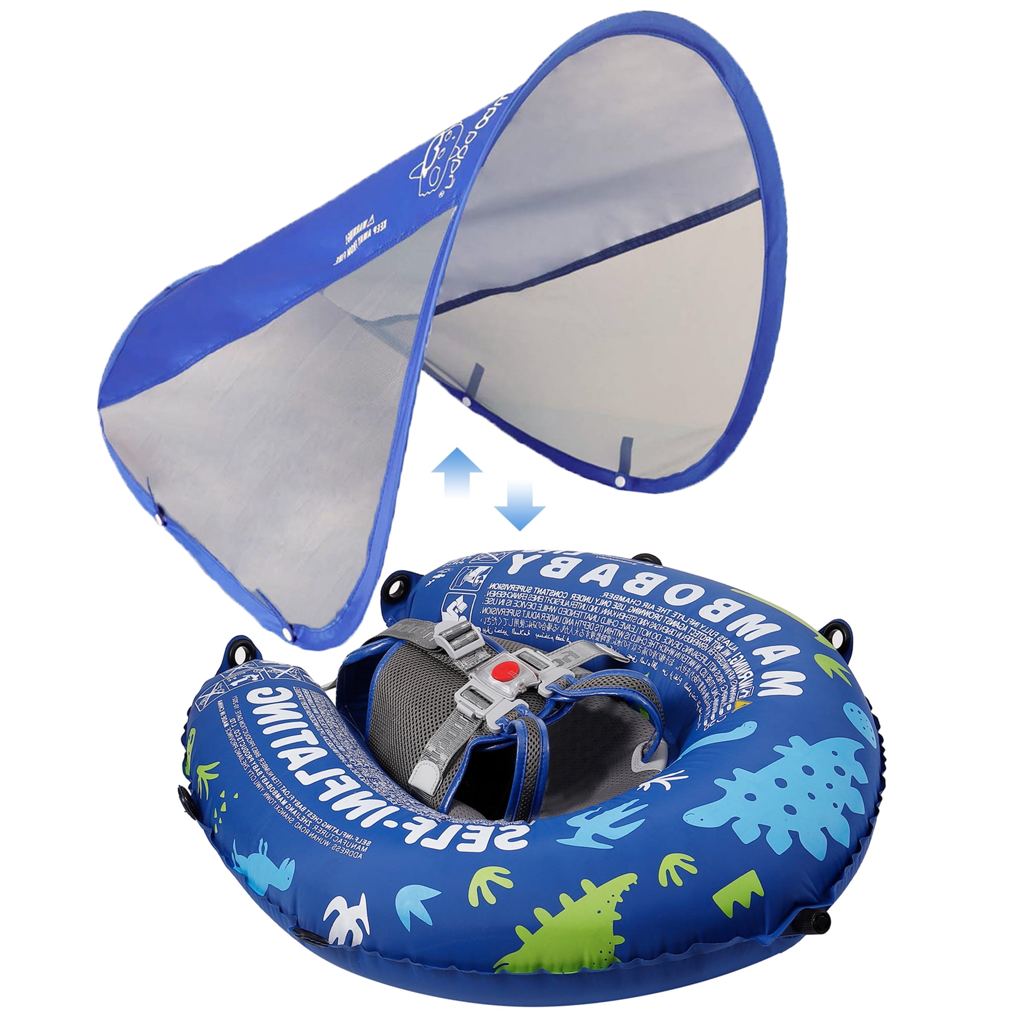 HECCEI Pool Float with Canopy Self Inflating Swimming Ring Swim Float ...