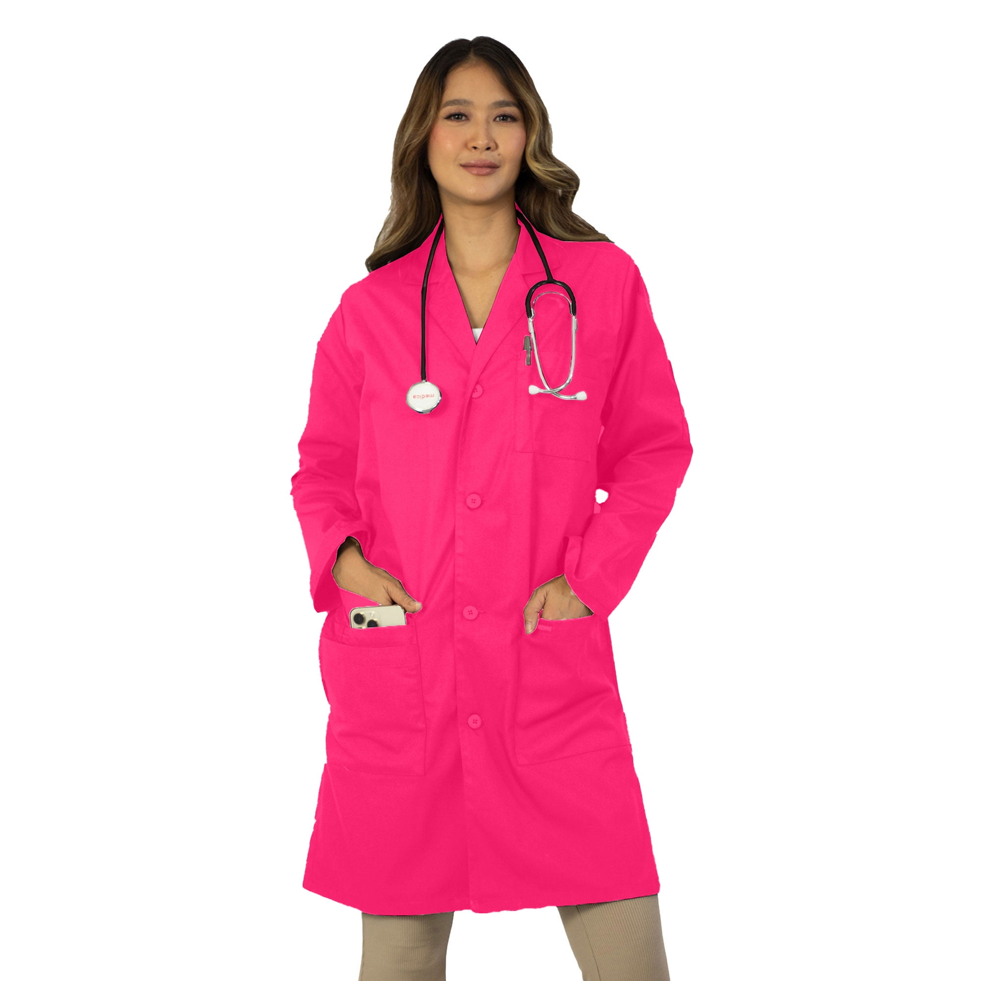 HeedFit Unisex Lab Coat, Poly-Cotton medical Workwear 38", l Hot Pink ...