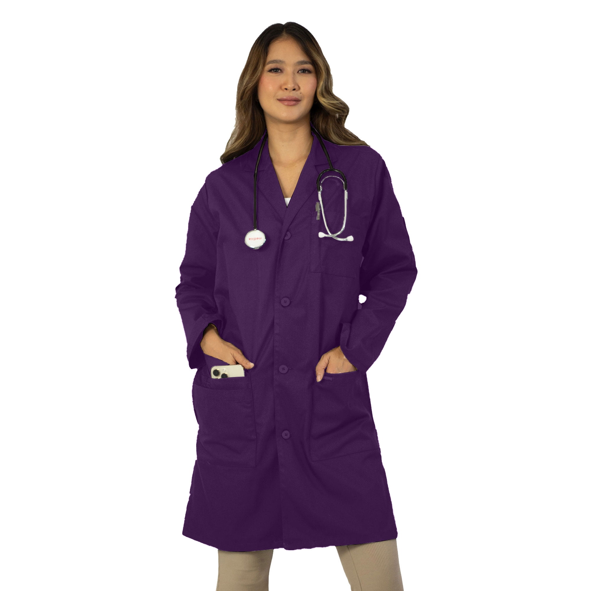 HeedFit Unisex Lab Coat, Poly-Cotton Medical Workwear 38", L Purple ...