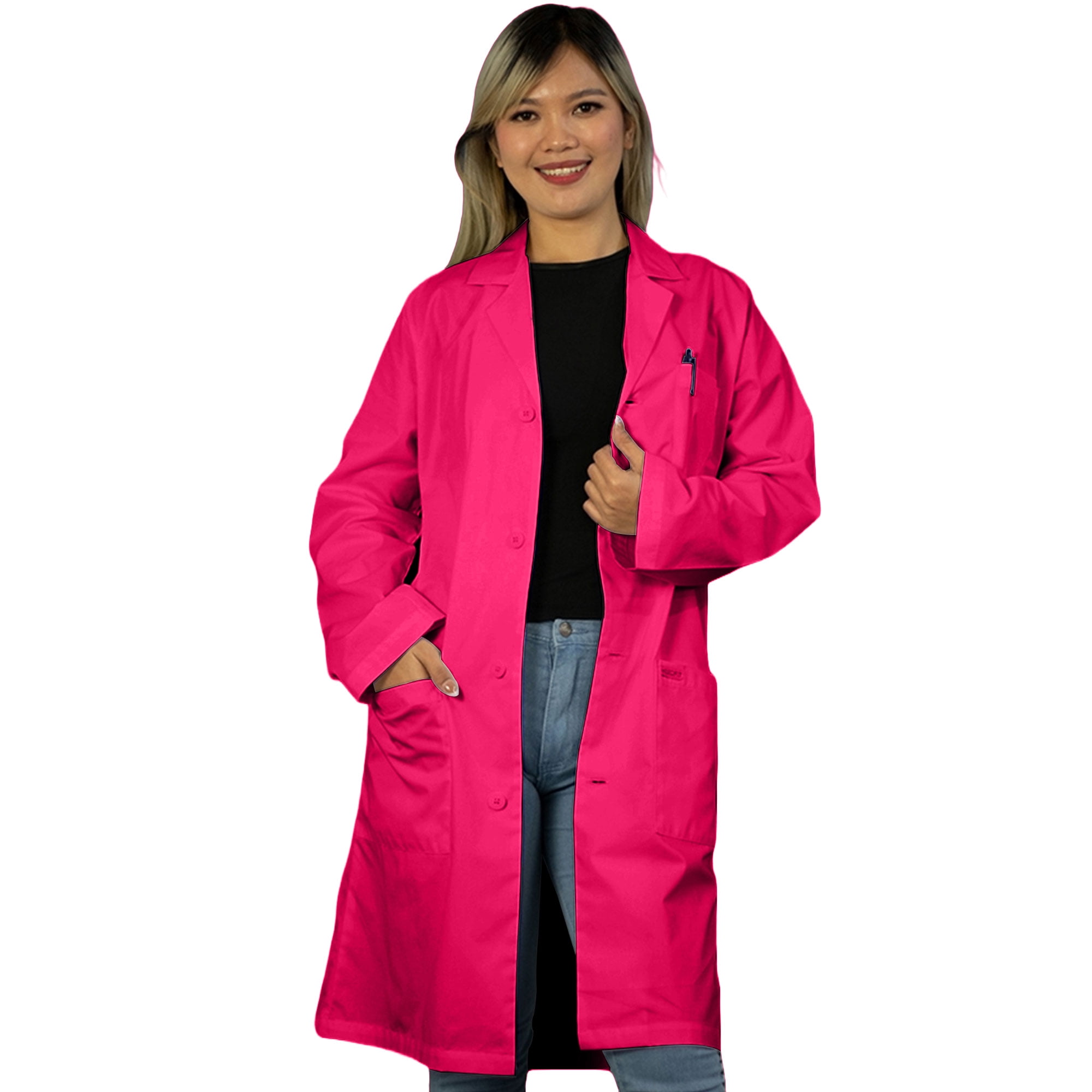HeedFit Unisex Lab Coat, Ultra-Comfortable Poly-Cotton, 40” Hot Pink XL ...