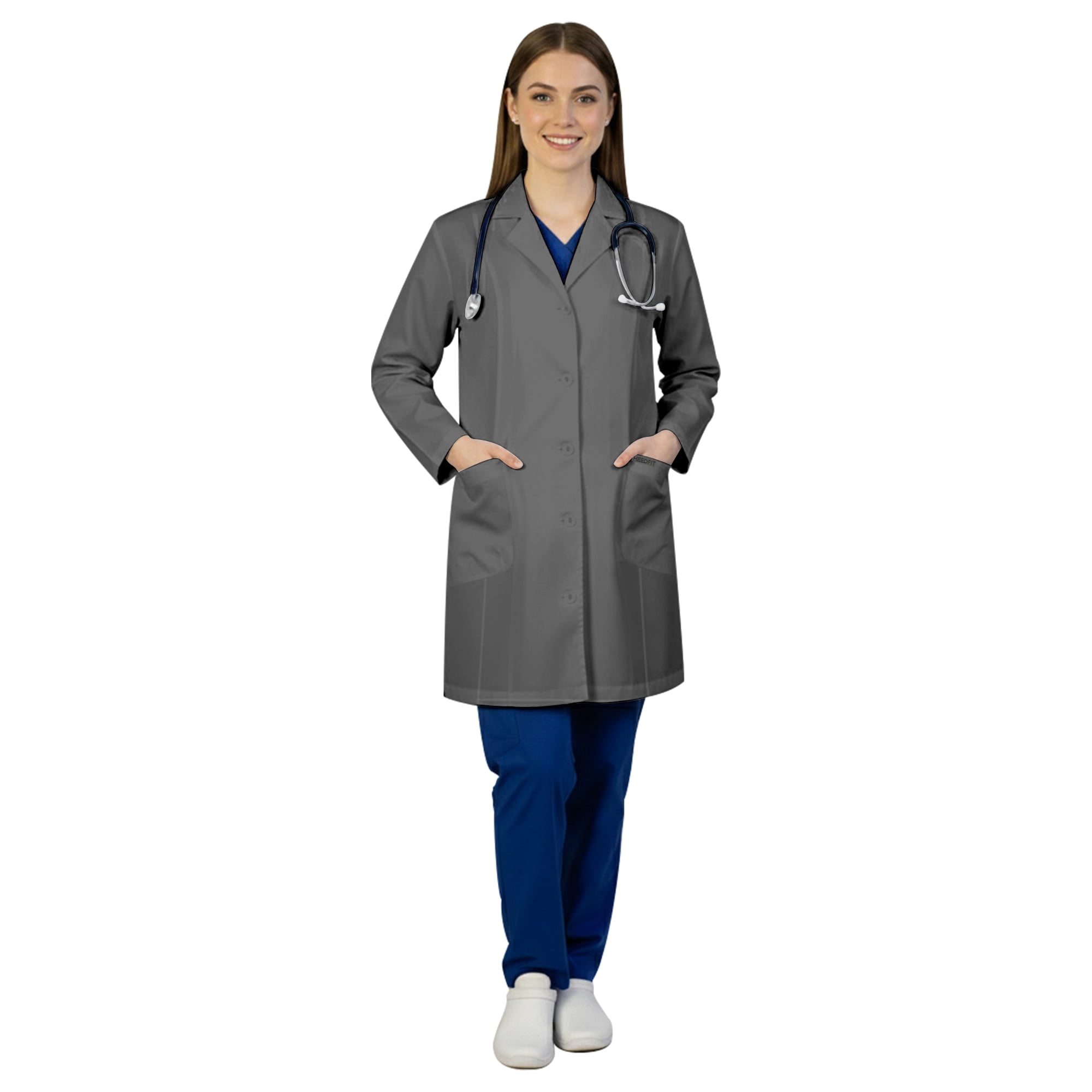 HeedFit Women's Poly-Cotton Lab Coat 35-Inch Length, l, Charcoal ...