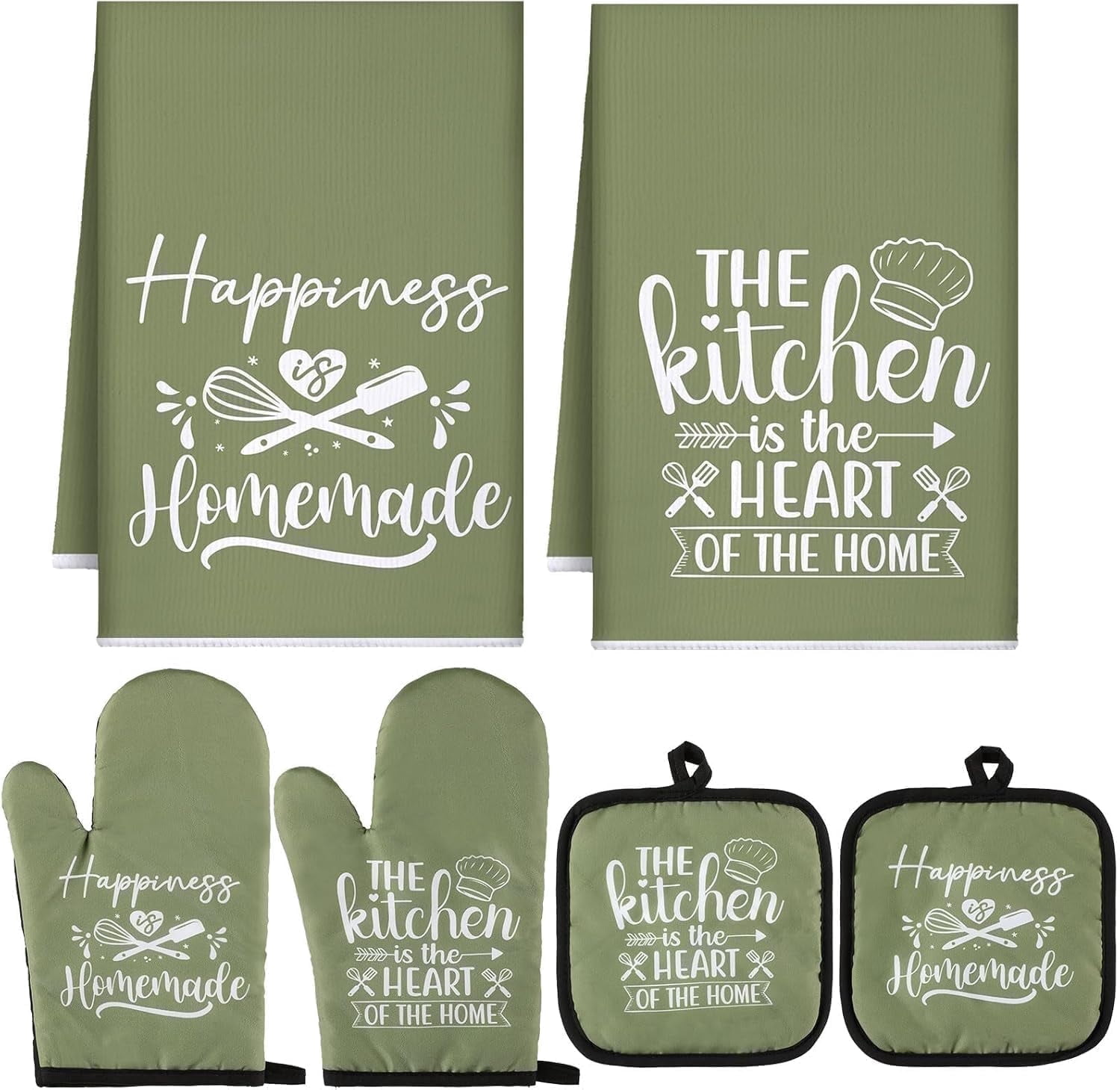 HEETLY Farmhouse 6-Piece Kitchen Textiles Set with Oven Mitts & Towels ...