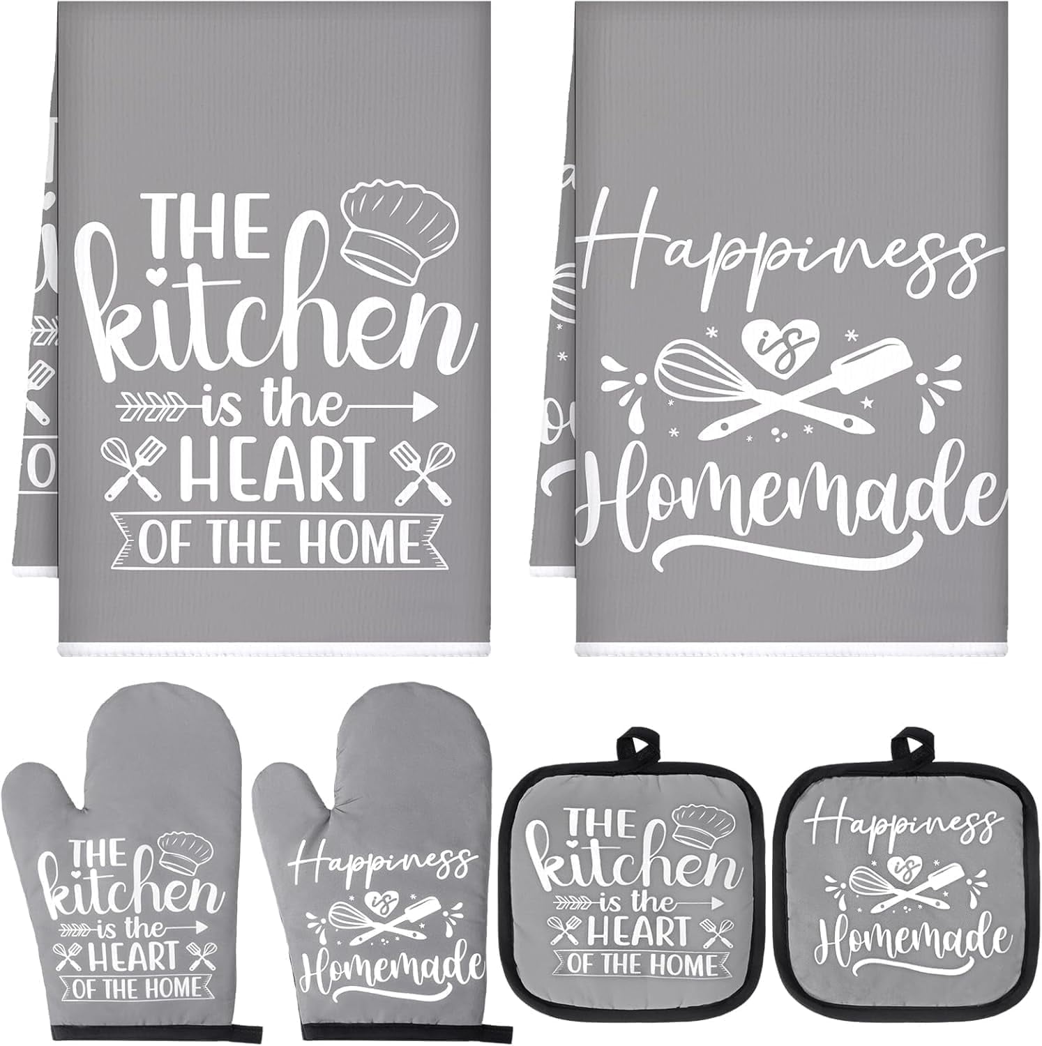 HEETLY Farmhouse 6-Piece Kitchen Set, Oven Mitts & Pot Holders ...