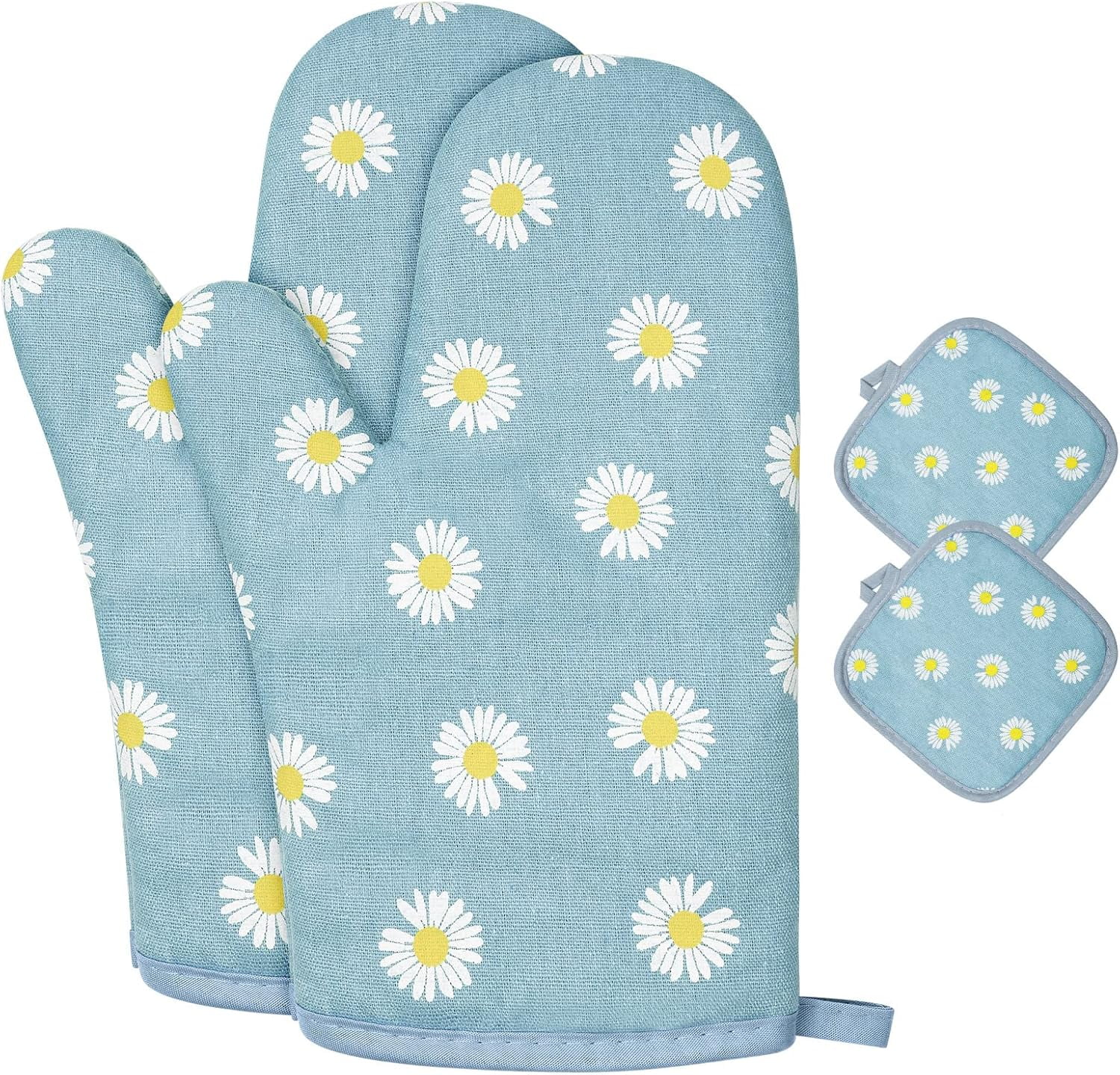 HEETLY Oven Mitts and Pot Holders 4PCS Set, 392°F Heat Resistant ...