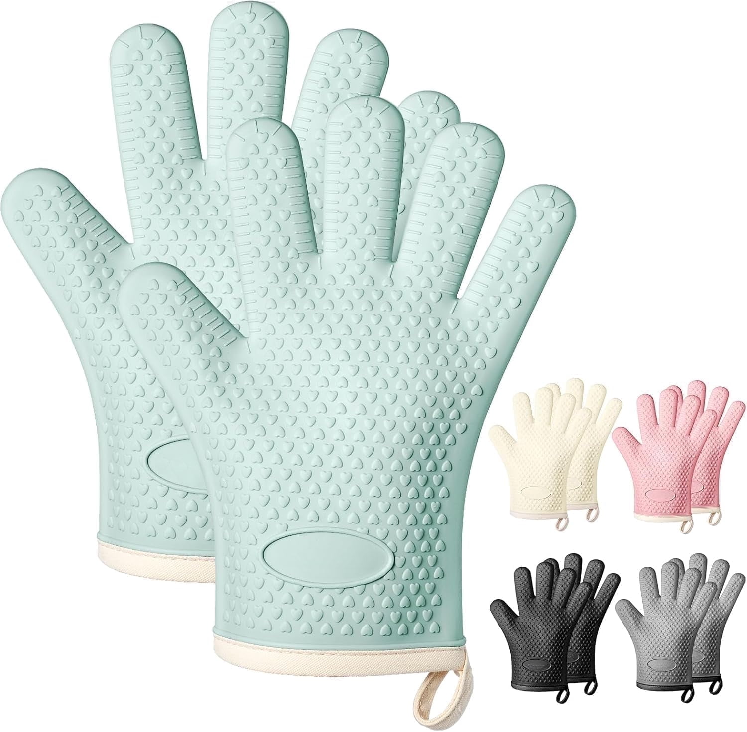 HEETLY Silicone Oven Mitts Heat Resistant 450 Degrees with Waterproof ...