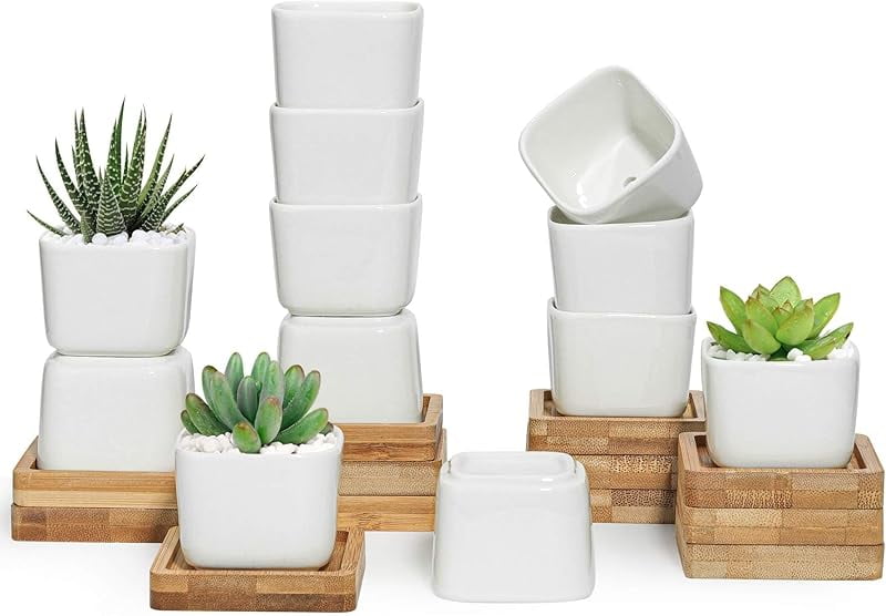 HEFENG Ceramic Succulent Pots 3.5" White Hexagon Planters with Drainage Holes, Modern Indoor ...