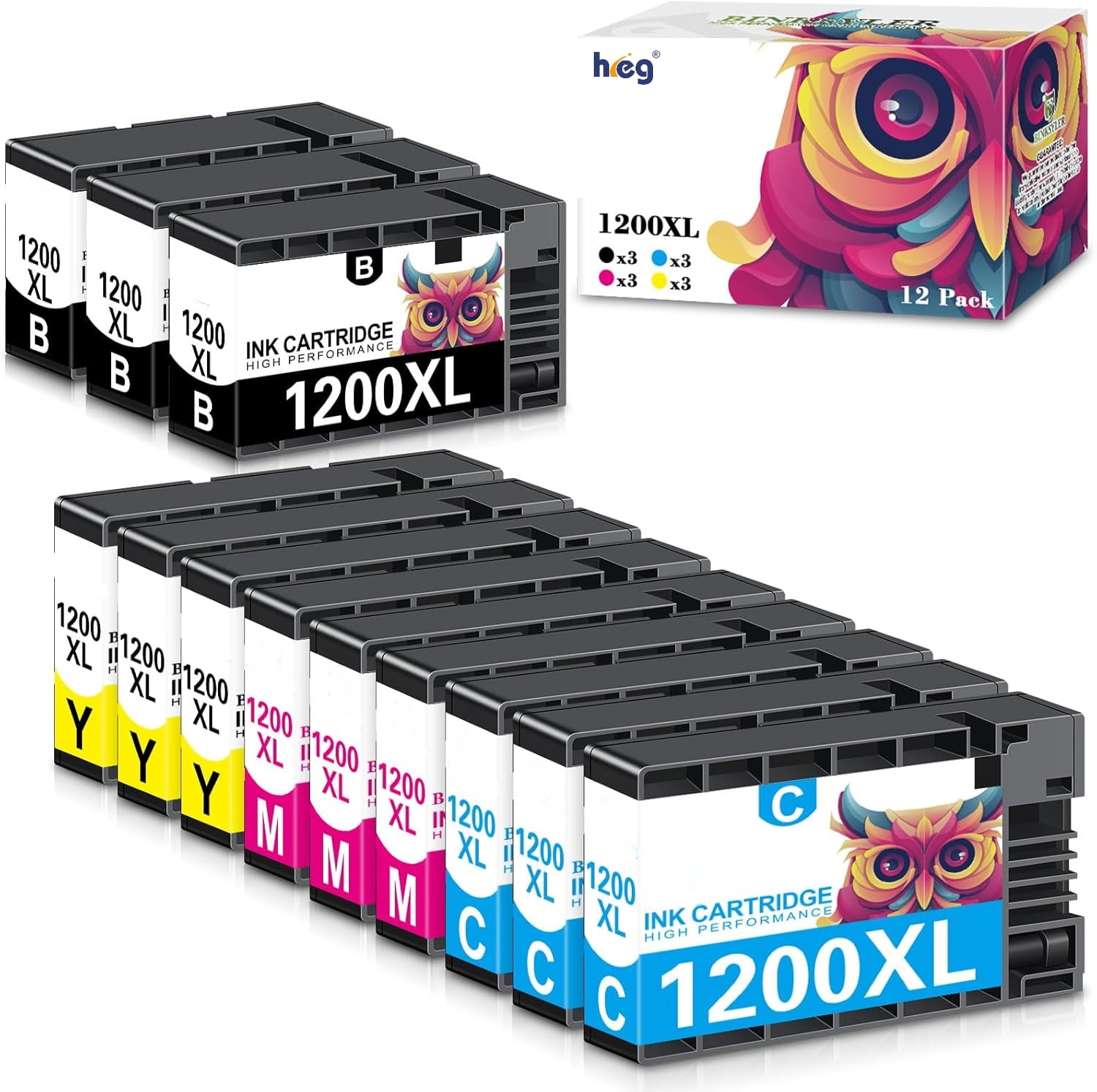 HEG 12 Pack Maxify 1200XL Ink Cartridges Replacement for Canon PGI ...