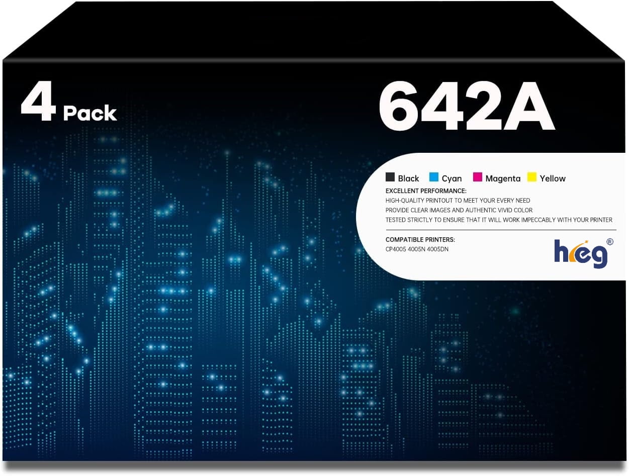 HEG 642A Black Cyan Yellow Magenta Toner Cartridge | Replacement for HP 642A CB400A CB401A ...