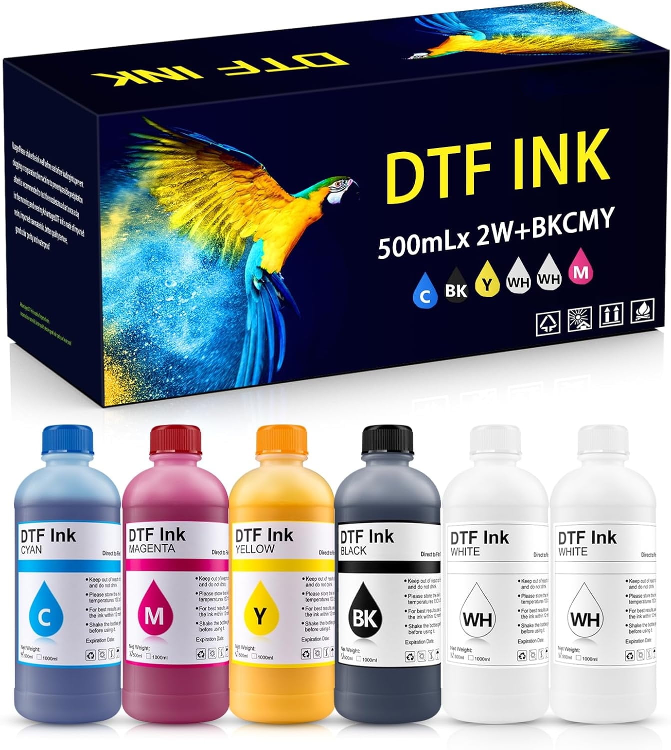 HEG DTF Ink 500ML 6 Pack Premium DTF Ink Water Base Digital Inkjet Ink ...