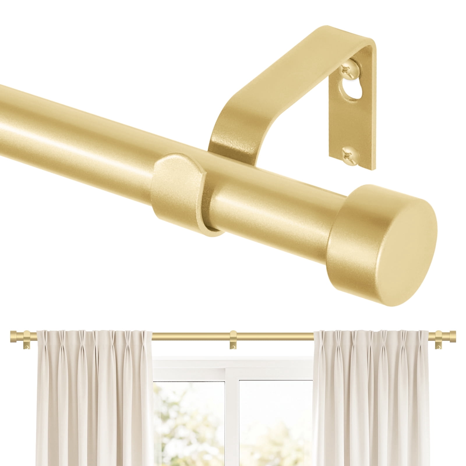 HEI DEAR, Curtain Rod, Adjustable 36-120 Inches, Gold End Cap - Walmart.com
