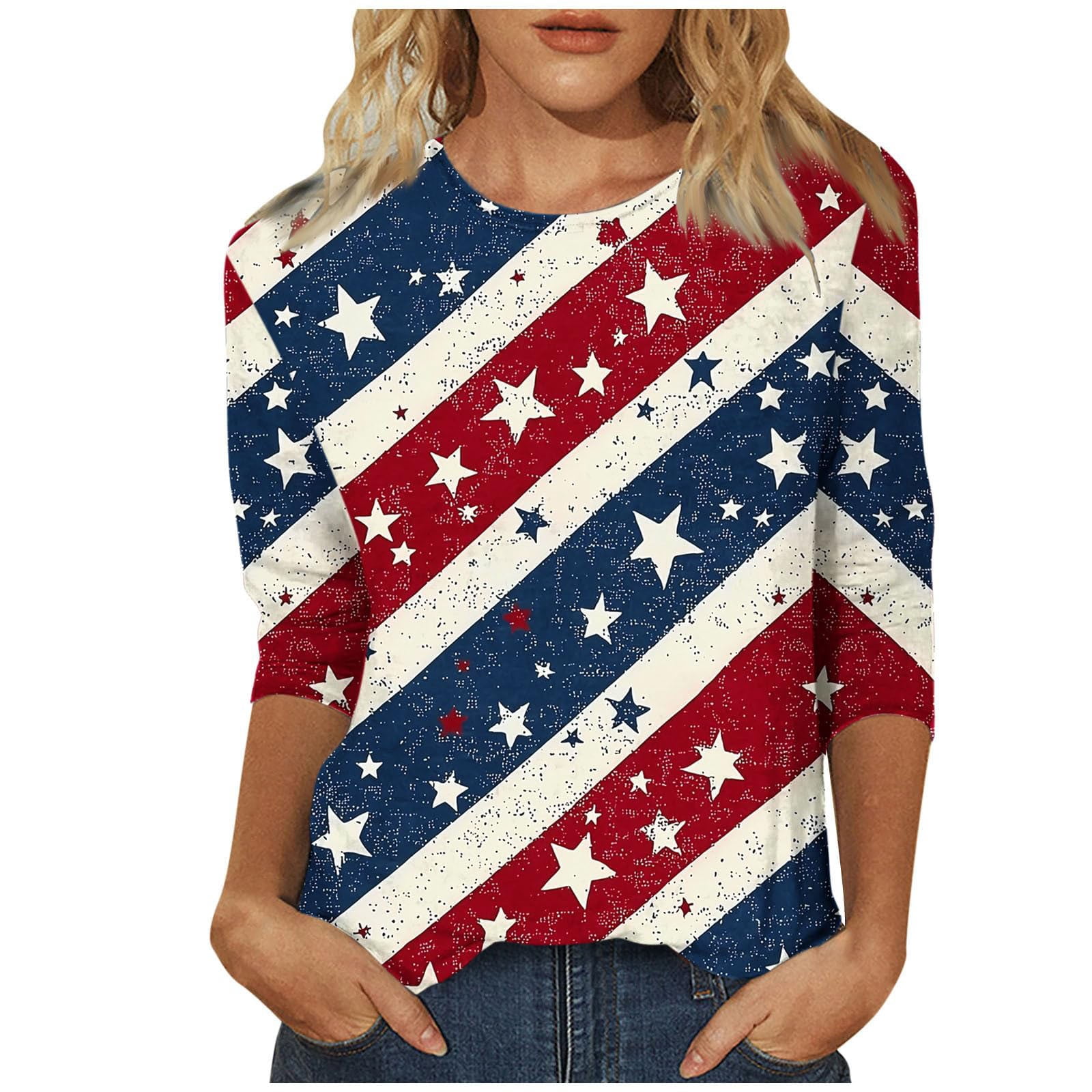 HEILAU 4th of July Shirts for Women Independence Day American Flag ...
