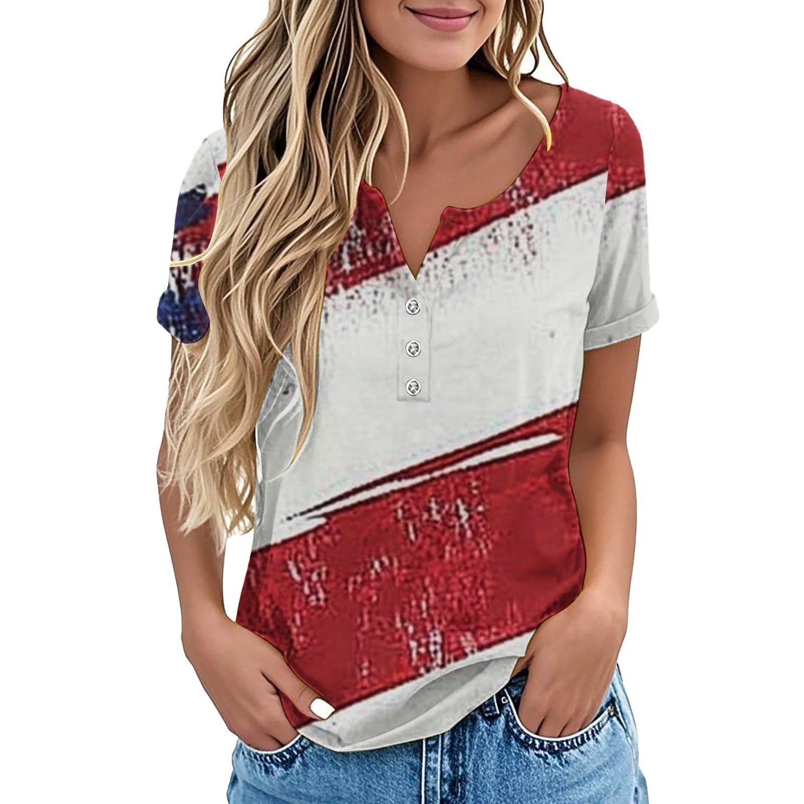 HEILAU 4th of July Shirts for Women Plus Size Independence Day American ...