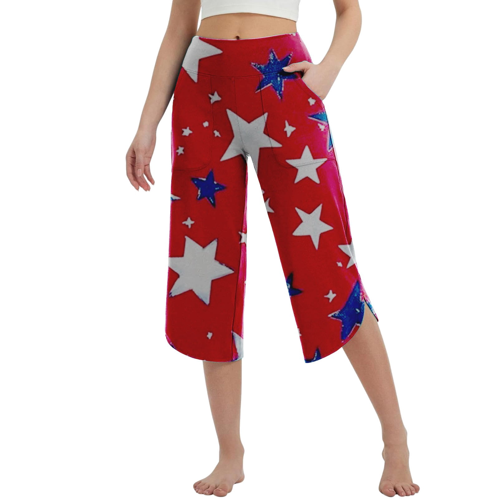 HEILAU 4th of July Capri Pants for Women American Flag Printed High ...