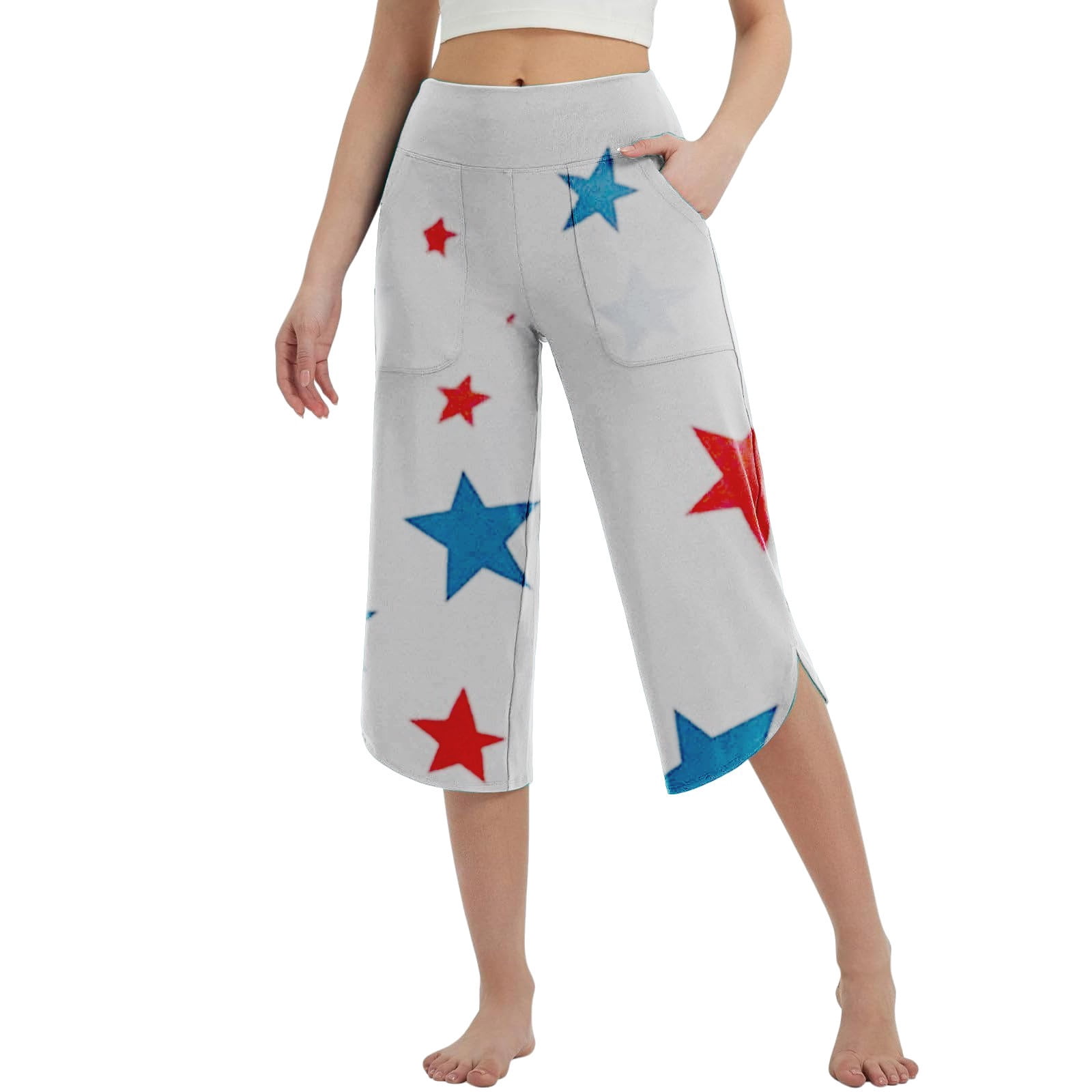 HEILAU 4th of July Capri Pants for Women American Flag Printed High ...