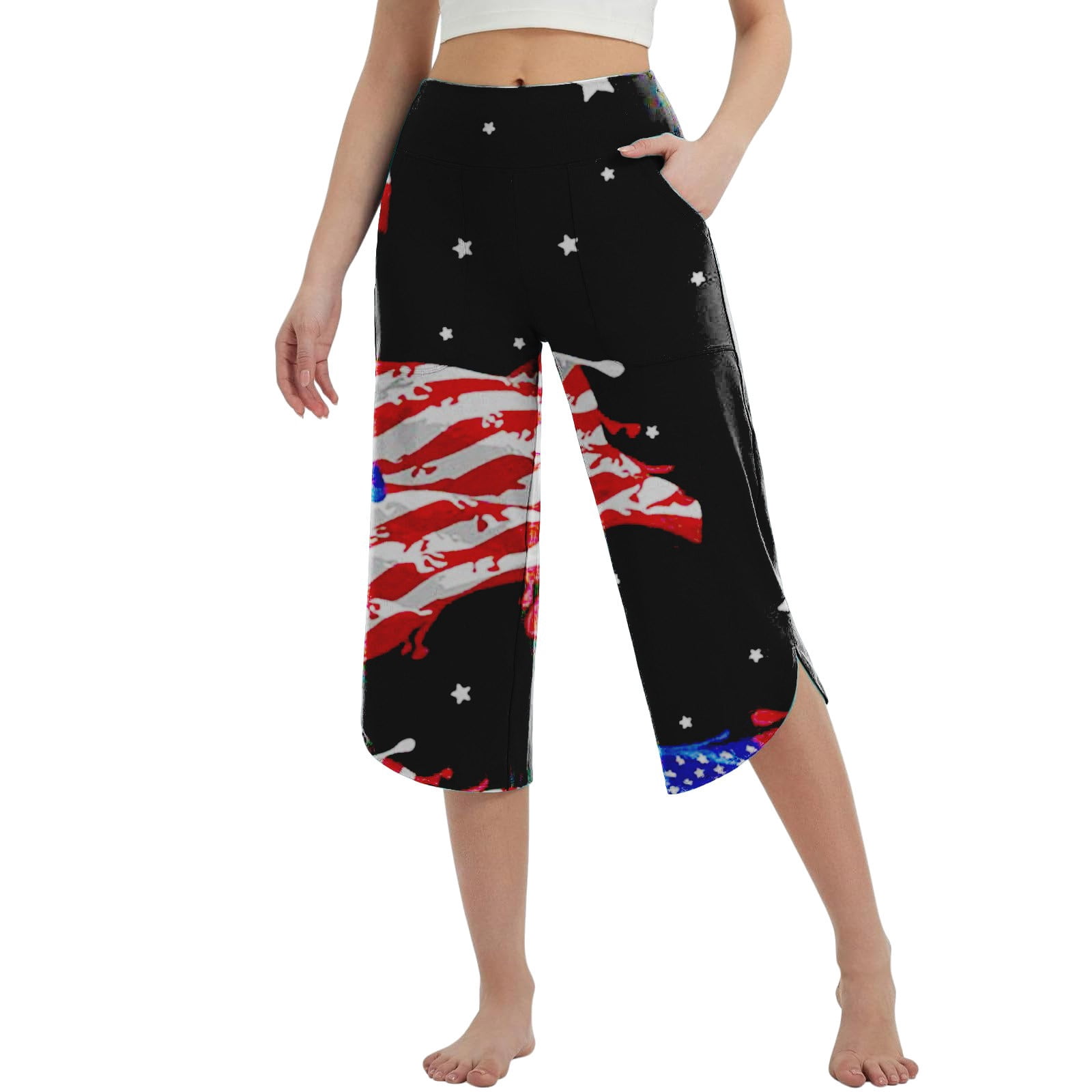 HEILAU 4th of July Capri Pants for Women American Flag Printed High ...